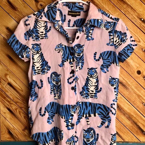 Nooworks | Tops | Nooworks Blue Tiger Joyce Shirt | Poshmark